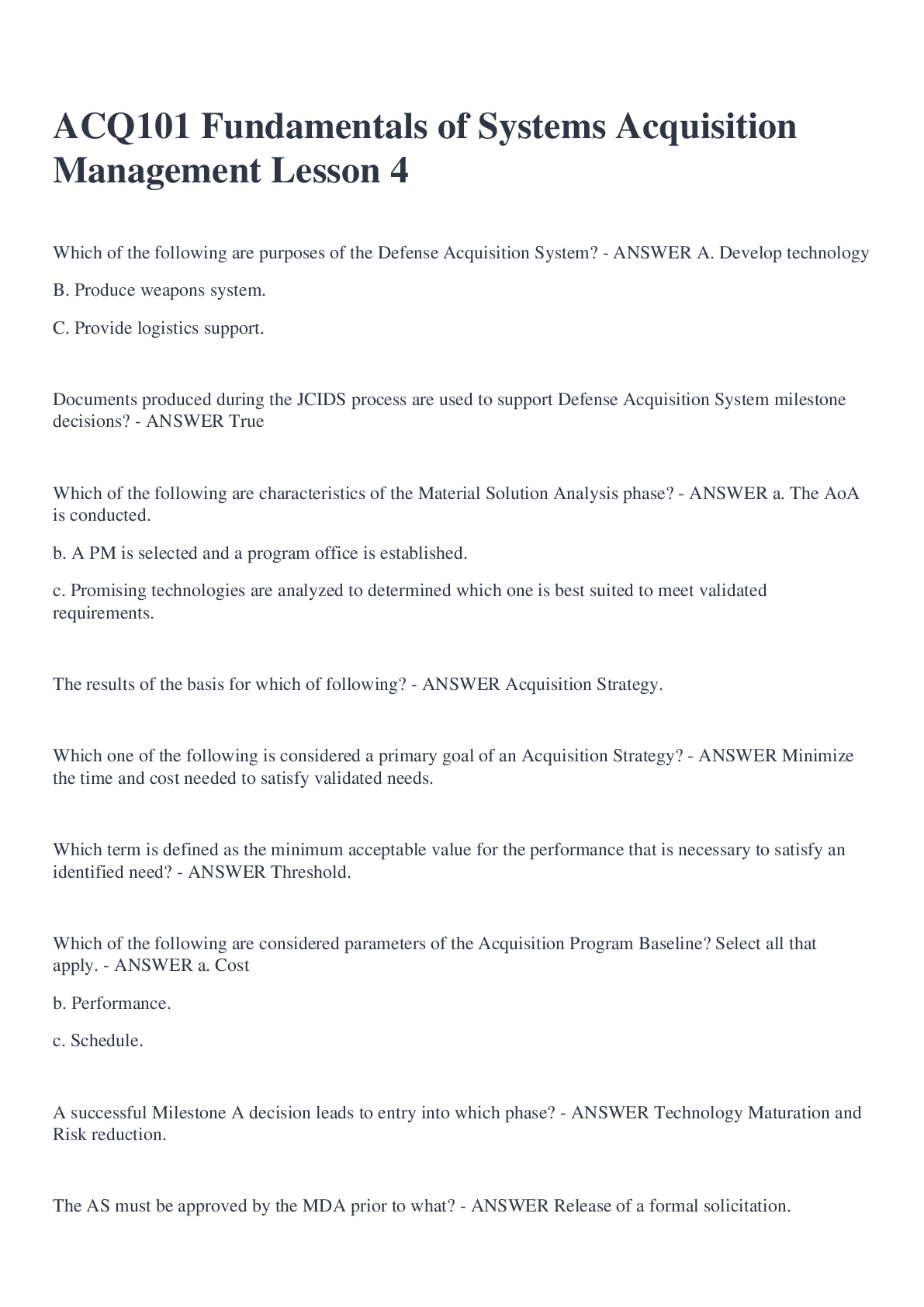 ACQ101 Fundamentals of Systems Acquisition Management Lesson 4 - Scholarfriends